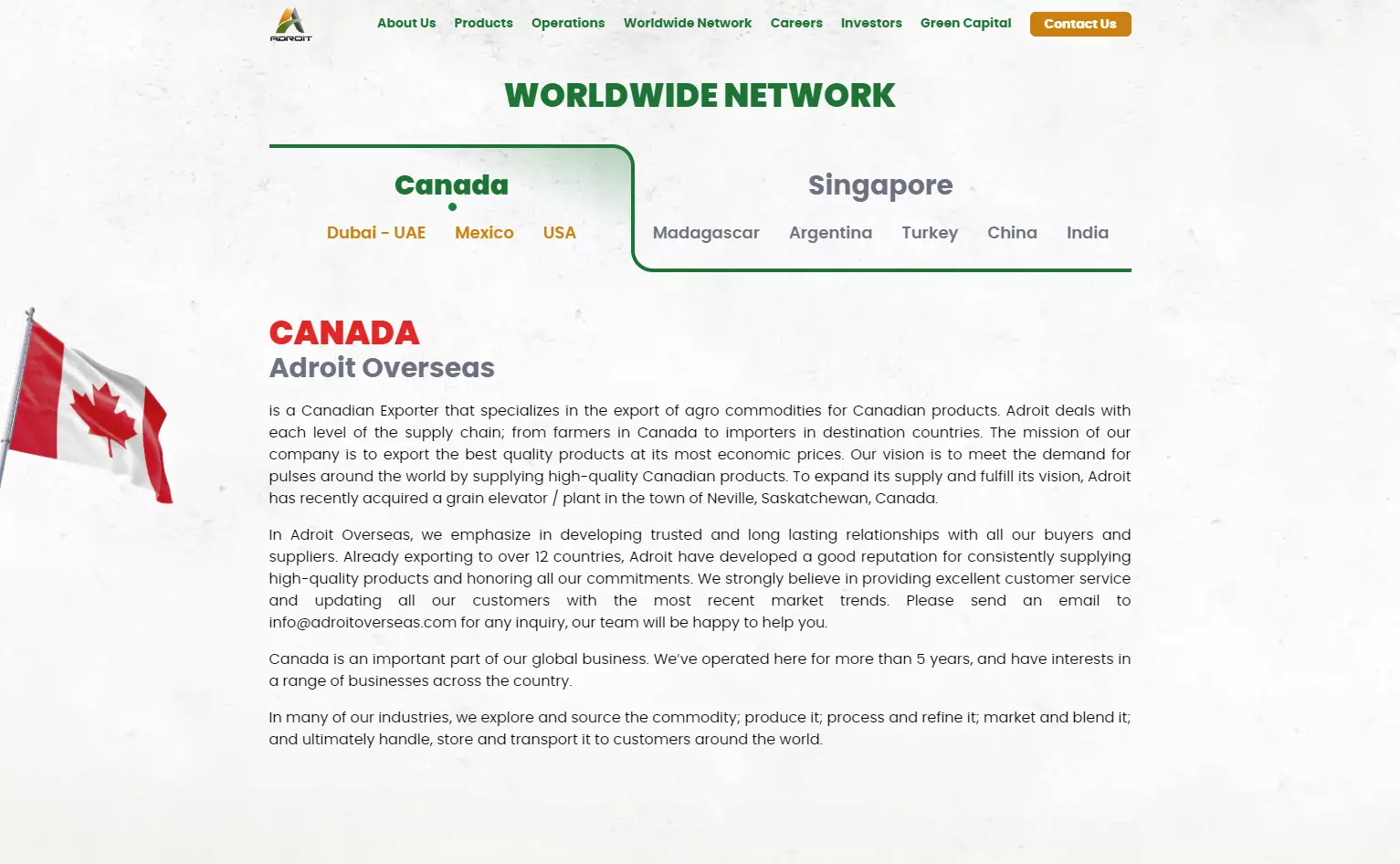 Canada | Plants, Operations & Contact | Adroit Overseas